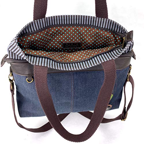 Chala Stripe Canvas Convertible Tote Shoulder Handbag with Leather Playful Animal Keyfob -823