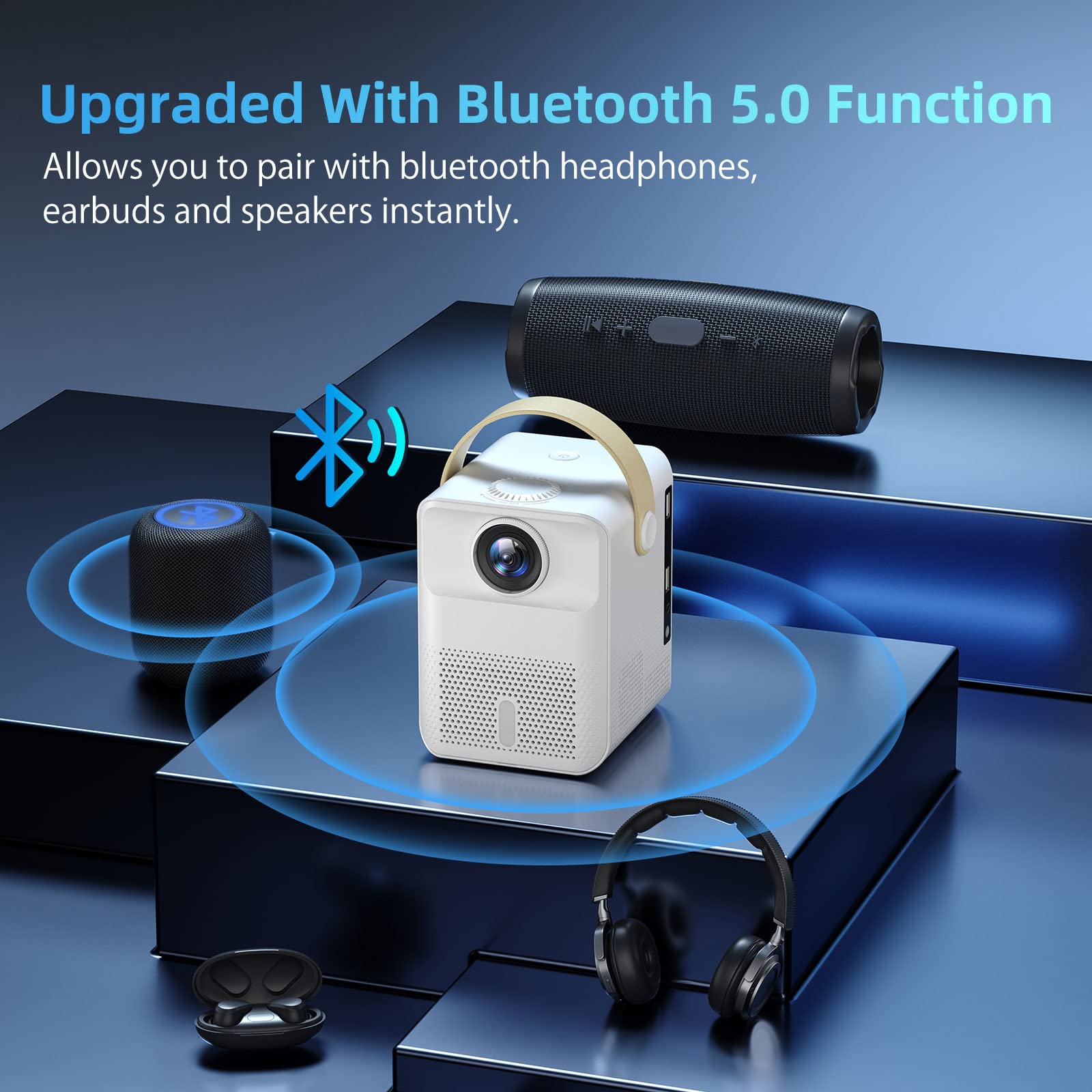4K Projector with Android System 9.0, 12000 Lumen Projector with WiFi and Bluetooth for Outdoor Movies, Max 300” ±45°4D Display, Compatible with Smartphone, TV Stick, Laptop, PS4/XBOX, HDMI, USB, ZOOM