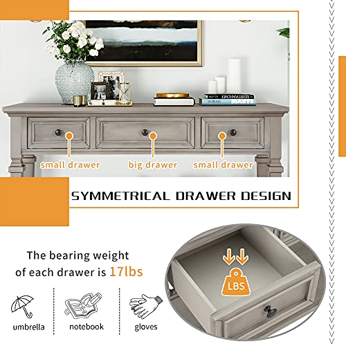 P PURLOVE Console Table with Drawers and Shelf, Sofa Table Entryway Table for Entryway Living Room Hallway (Gray Wash)