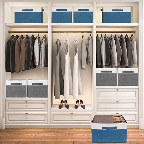 GhvyenntteS Storage Bins (6-Pack) Large Closet Storage Bins with Lid and 3 Handles, Sturdy Fabric Cube Storage Boxes with Label Window for Home Bedroom Office (Grey, 15" x 11" x 9.6")
