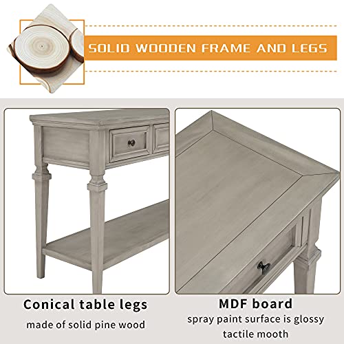 P PURLOVE Console Table with Drawers and Shelf, Sofa Table Entryway Table for Entryway Living Room Hallway (Gray Wash)
