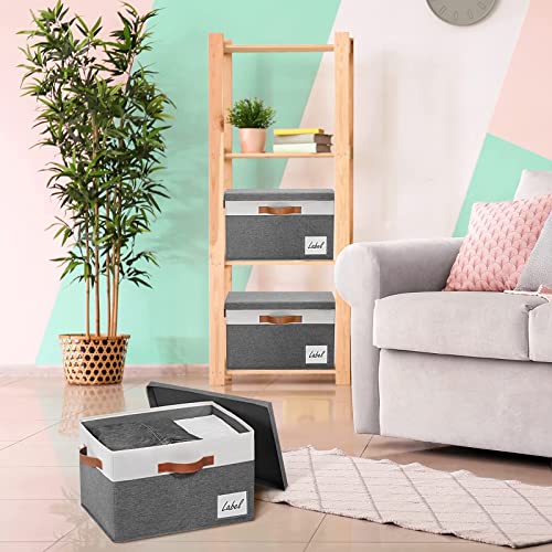 GhvyenntteS Storage Bins (6-Pack) Large Closet Storage Bins with Lid and 3 Handles, Sturdy Fabric Cube Storage Boxes with Label Window for Home Bedroom Office (Grey, 15" x 11" x 9.6")