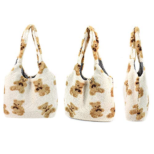 Cute Fluffy Bear Bags Large Tote Handbag Purse Shoulder Bags for Women Girls