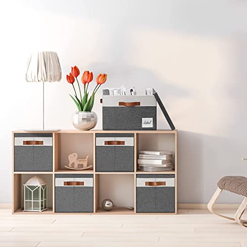 GhvyenntteS Storage Bins (6-Pack) Large Closet Storage Bins with Lid and 3 Handles, Sturdy Fabric Cube Storage Boxes with Label Window for Home Bedroom Office (Grey, 15" x 11" x 9.6")