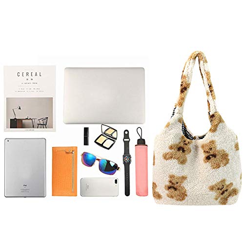 Cute Fluffy Bear Bags Large Tote Handbag Purse Shoulder Bags for Women Girls