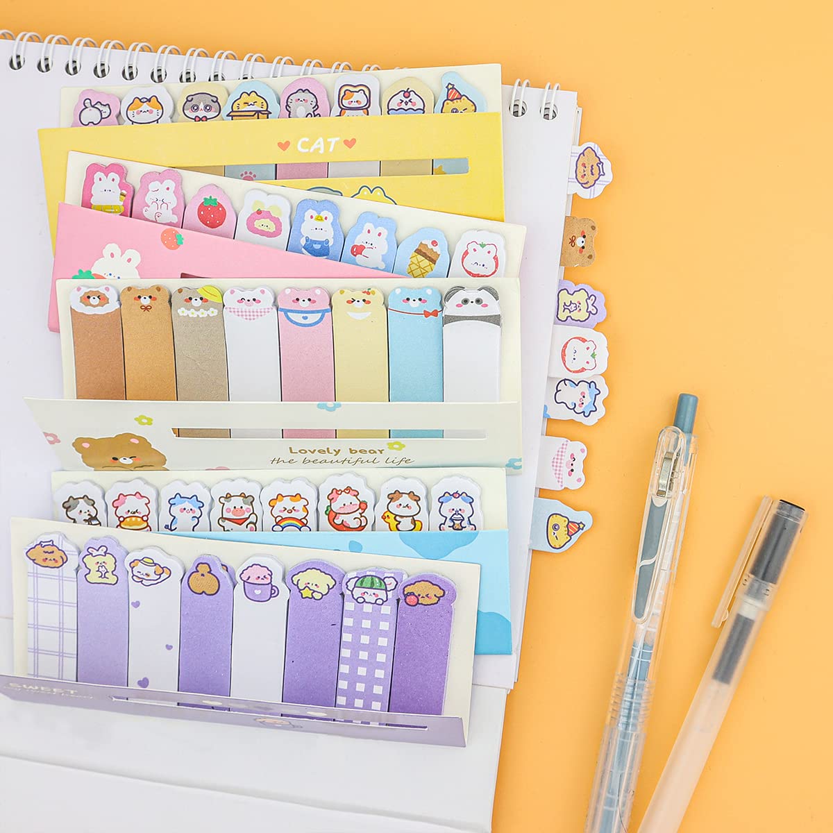 LEEFONE 10 Pack Cute Animals Bookmarks Memo Pad Sticky Note Paper Sticky Notes Page Flags, 5 Styles Self-Stick Tab Bookmark Marker Pad for Office School, 120 Sheets/Pack, 1200 Sheets