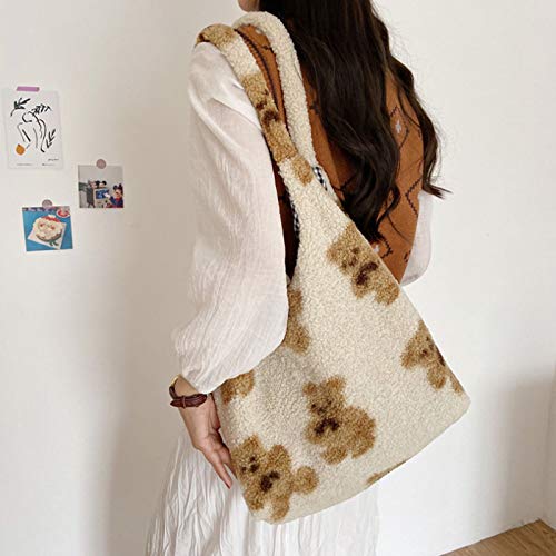 Cute Fluffy Bear Bags Large Tote Handbag Purse Shoulder Bags for Women Girls