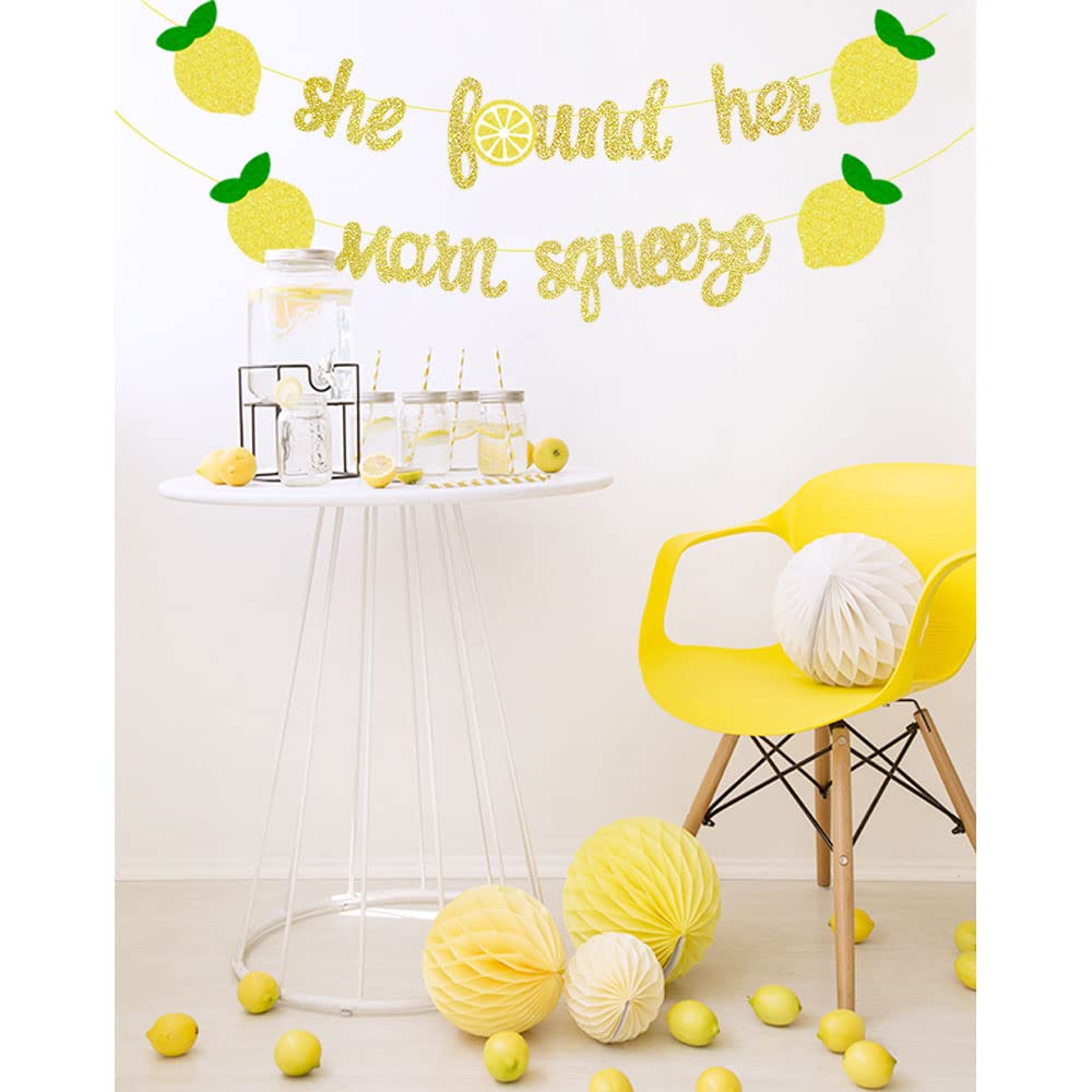 She Found Her Main Squeeze Banner for Lemon Theme Bridal Shower Bride to Be Bachelorette Wedding Engagement Party Supplies