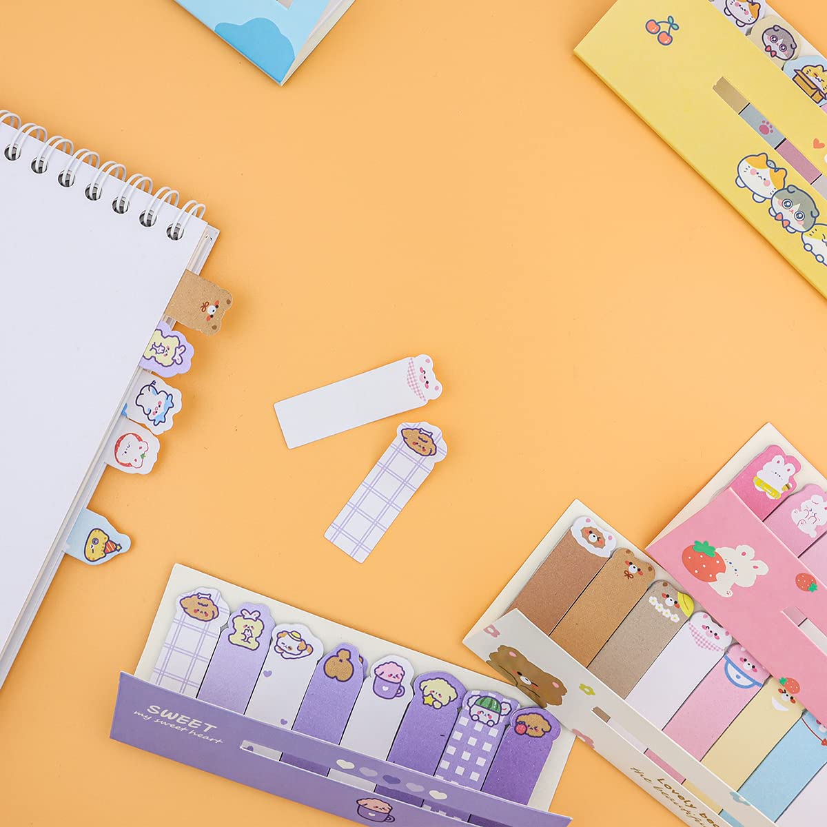 LEEFONE 10 Pack Cute Animals Bookmarks Memo Pad Sticky Note Paper Sticky Notes Page Flags, 5 Styles Self-Stick Tab Bookmark Marker Pad for Office School, 120 Sheets/Pack, 1200 Sheets
