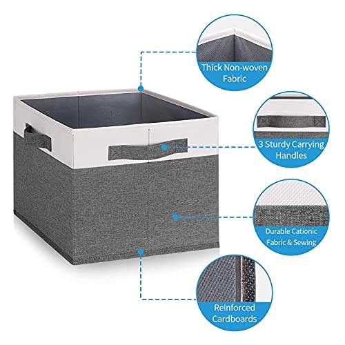 GhvyenntteS Storage Bins (6-Pack) Large Closet Storage Bins with Lid and 3 Handles, Sturdy Fabric Cube Storage Boxes with Label Window for Home Bedroom Office (Grey, 15" x 11" x 9.6")
