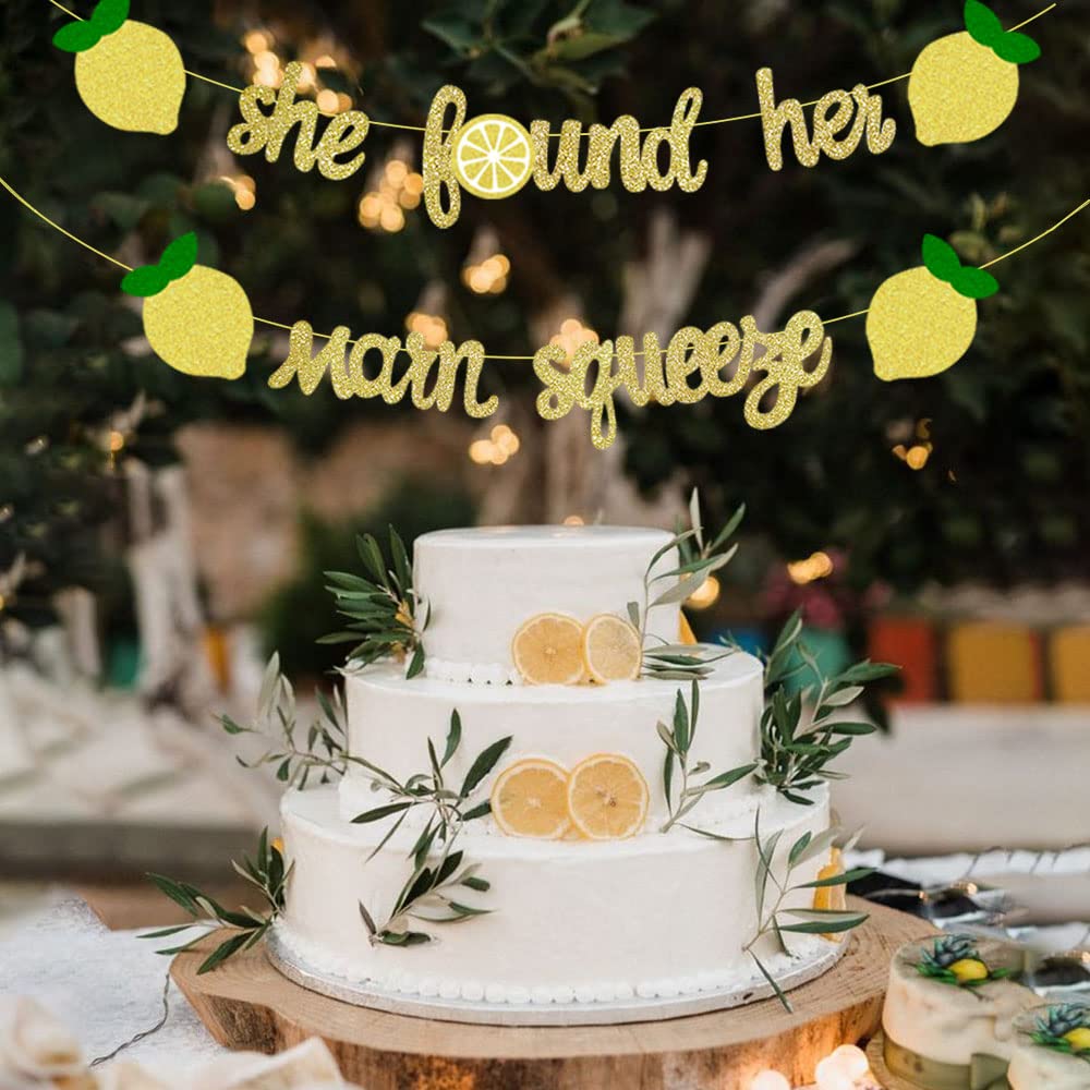 She Found Her Main Squeeze Banner for Lemon Theme Bridal Shower Bride to Be Bachelorette Wedding Engagement Party Supplies