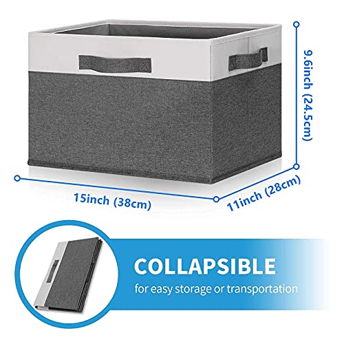 GhvyenntteS Storage Bins (6-Pack) Large Closet Storage Bins with Lid and 3 Handles, Sturdy Fabric Cube Storage Boxes with Label Window for Home Bedroom Office (Grey, 15" x 11" x 9.6")