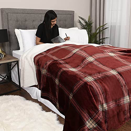 Life Comfort Plush Polyester Blanket 90βx90β Super Soft All Season Premium Luxury Ultimate Sherpa Throw for Bed or Couch, Red Plaid