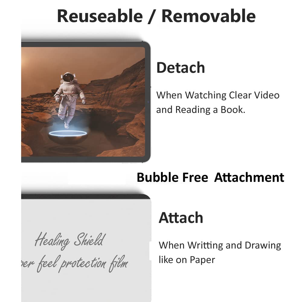 Healing Shield Reusable Paper Texture Screen Protector Compatible with Samsung Galaxy Tab S9 Plus 2023 / S8 Plus 2022 / S7 FE 2021 / S7 Plus / S7+ (12.4), Detachable and Removable Anti Glare Matte