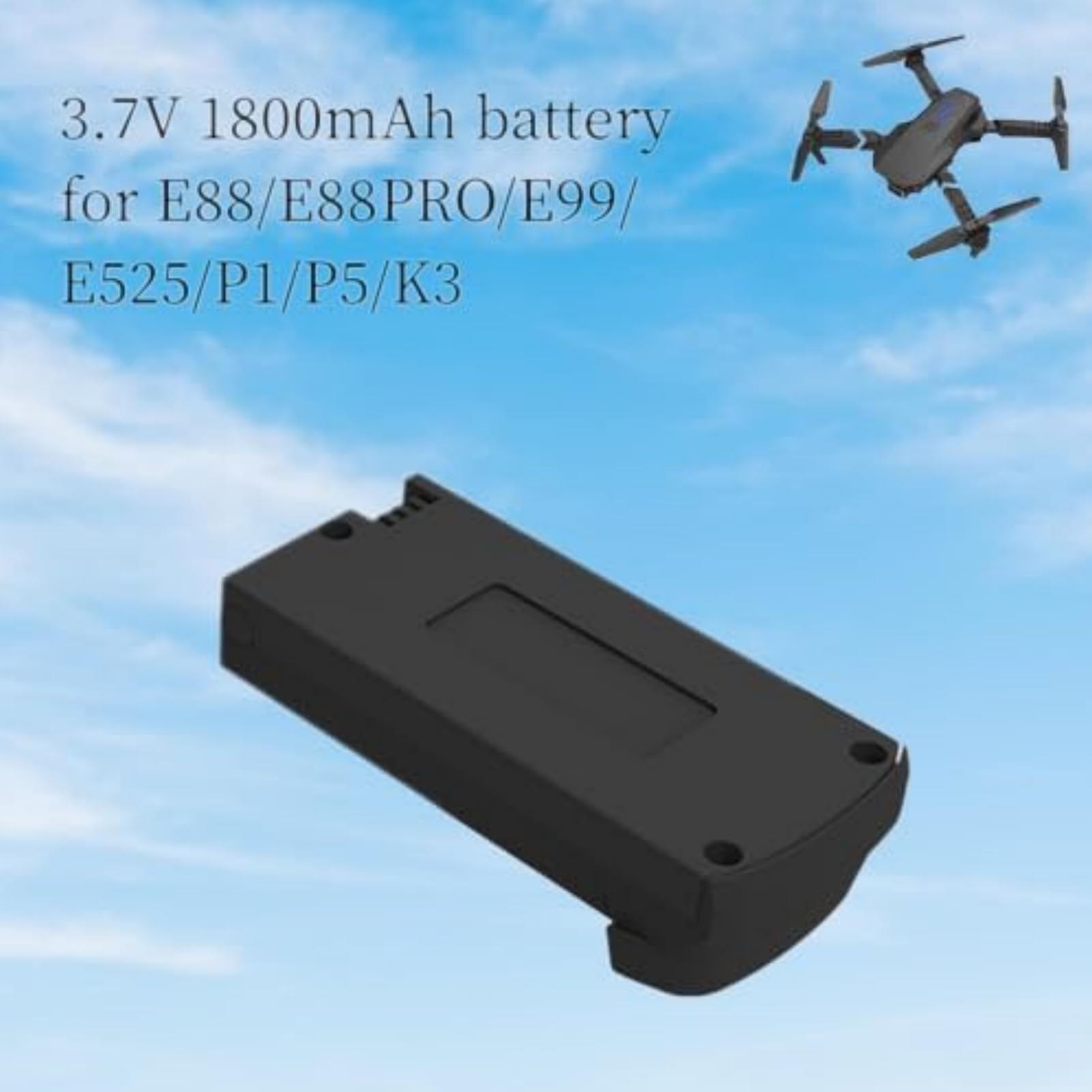 VOCTI 3 Pack 3.7V 1800mAh Rechargable Battery for E88 E88PRO E99 E525 P1 P5 K3 Drone Quadcopter Lipo Battery with USB Charging Cable Spare Parts (Black)