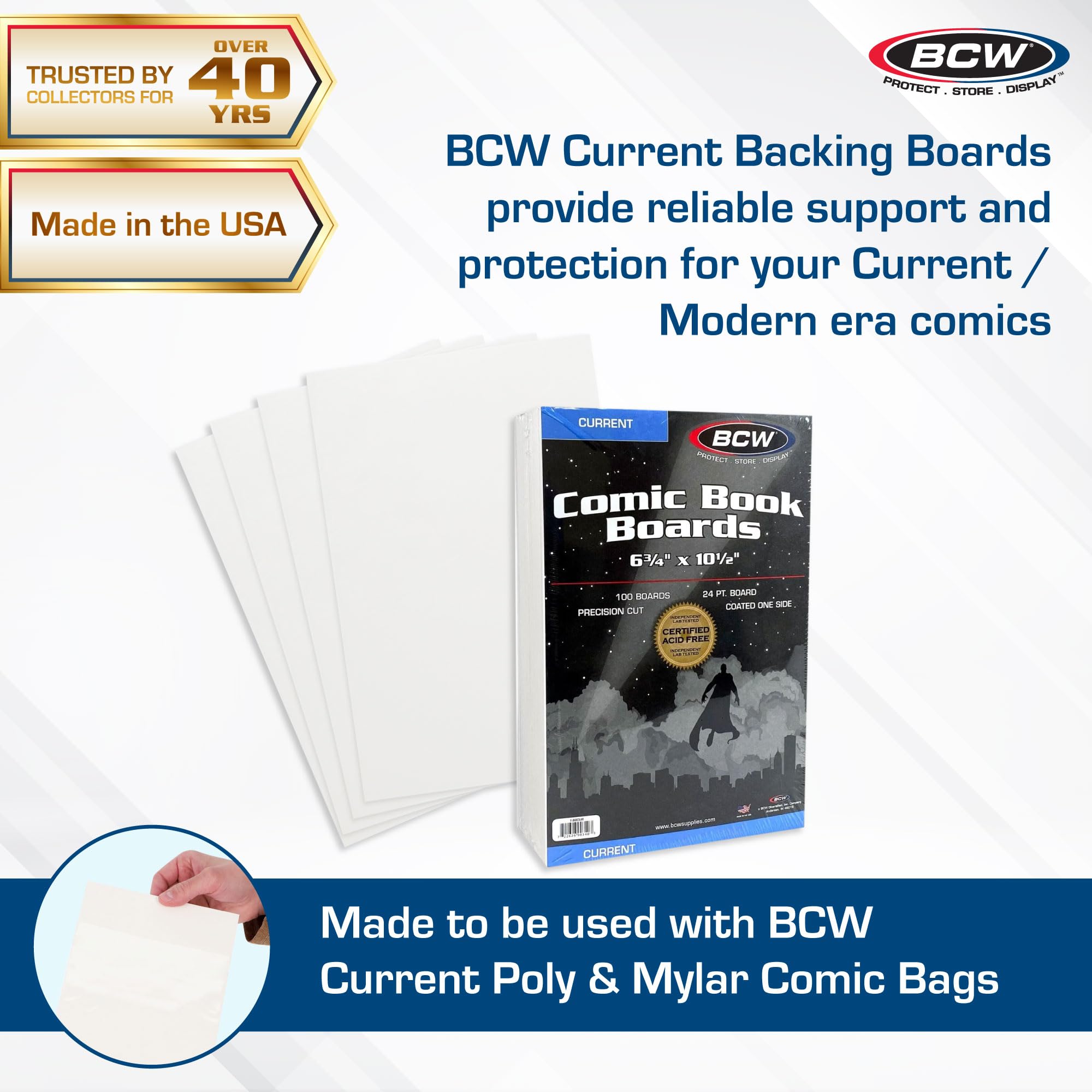 BCW NA Current Comic Book Backing Boards, 200 Count, White