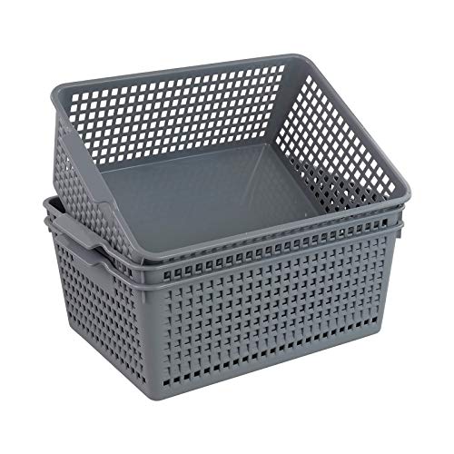 Farmoon Grey Weave Plastic Basket, Plastic Storage Baskets Organizer, 3 Packs