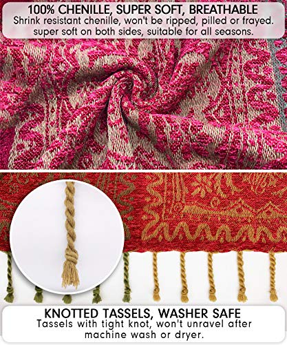 MayNest Bohemian Tribal Throws Blankets Reversible Colorful Red Blue Boho Hippie Chenille Jacquard Fabric Throw Covers Large Couch Furniture Sofa Chair Loveseat Recliner Oversized (Red, S:75x60)