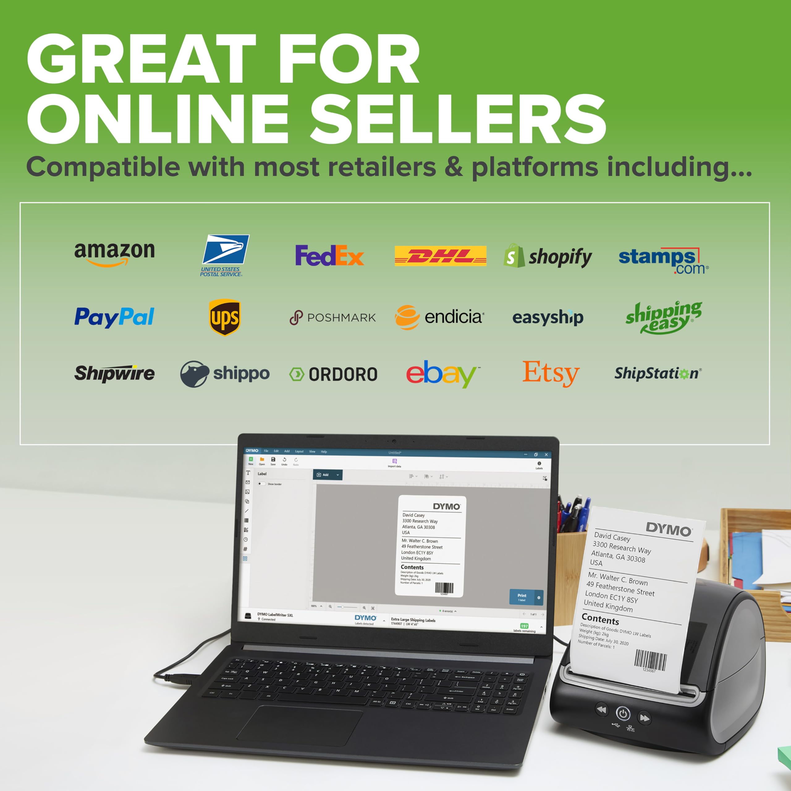DYMO LabelWriter 5XL Label Printer Bundle, Prints Extra-Wide Shipping Labels (UPS, USPS) from Amazon, eBay, and More, Perfect for eCommerce Sellers, Includes 5 Extra-Large Shipping Labels (1100 Total)