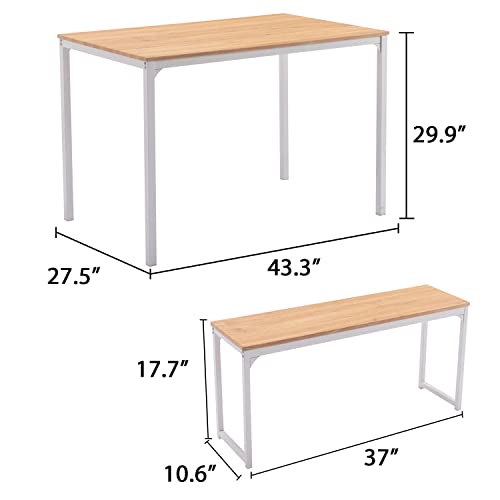 Bonzy Home Dining Room Table Set 3, 3 Piece Kitchen Table Set with Two Benches, Modern Wood Look Table Set for Kitchen,Dining Room, Restaurant (Off White)