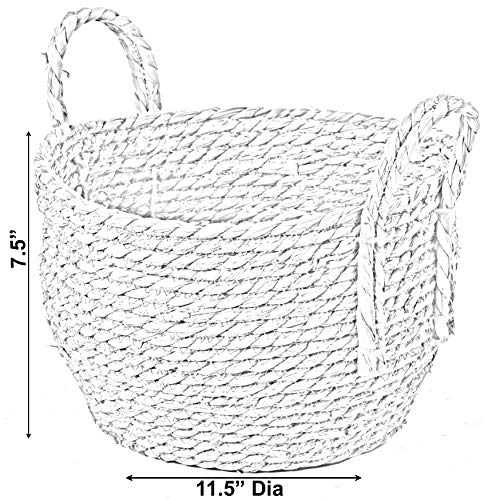 Vintiquewise Decorative Round Wicker Woven Rope Storage Blanket Basket with Braided Handles - Small
