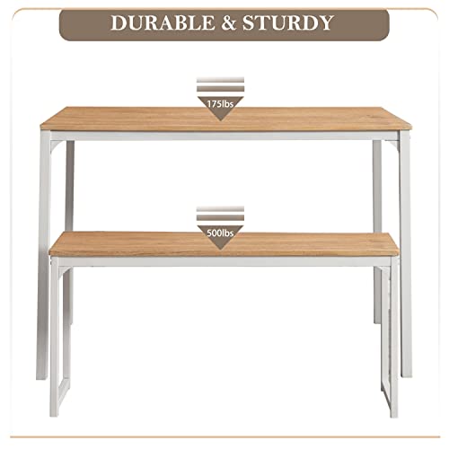 Bonzy Home Dining Room Table Set 3, 3 Piece Kitchen Table Set with Two Benches, Modern Wood Look Table Set for Kitchen,Dining Room, Restaurant (Off White)