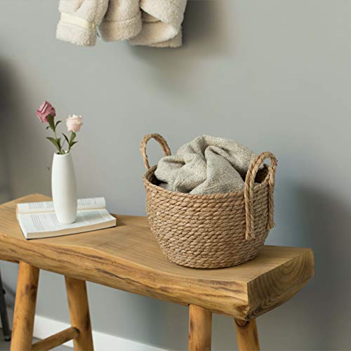 Vintiquewise Decorative Round Wicker Woven Rope Storage Blanket Basket with Braided Handles - Small