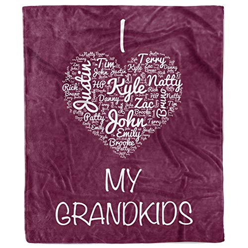 Personalized Custom Fleece Sherpa Blanket Add Your Name Family Mom Grandma Grandpa Throw Blankets (Heart - Plum, Fleece 30" x 40")