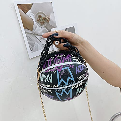 Basketball Shaped Purse Shoulder Bags, Round Graffiti PU Crossbody Bag for Women