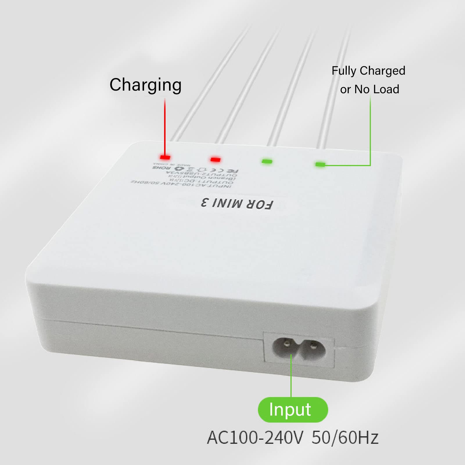 Tnfeeon Drone Battery Charging Hub, 4 Way Plastic Casing 5V 3A USB Output Drone Battery Charger for Mini 3 Pro (US Plug 100‑240V)