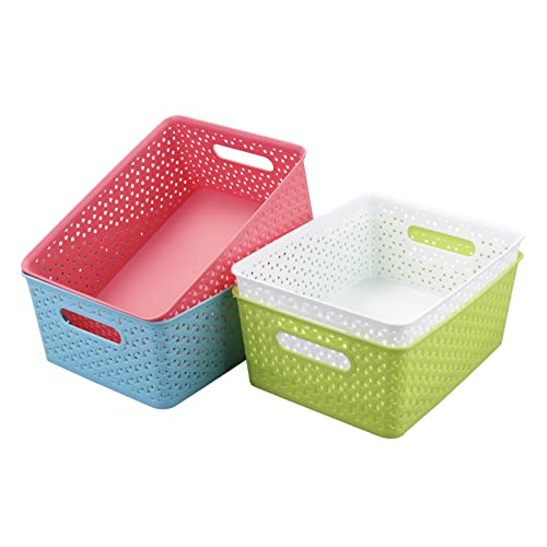 Rinboat Medium Colored Plastic Storage Baskets, 4 Packs