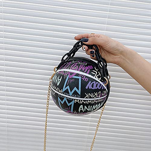 Basketball Shaped Purse Shoulder Bags, Round Graffiti PU Crossbody Bag for Women