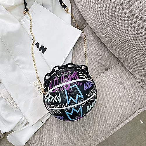 Basketball Shaped Purse Shoulder Bags, Round Graffiti PU Crossbody Bag for Women