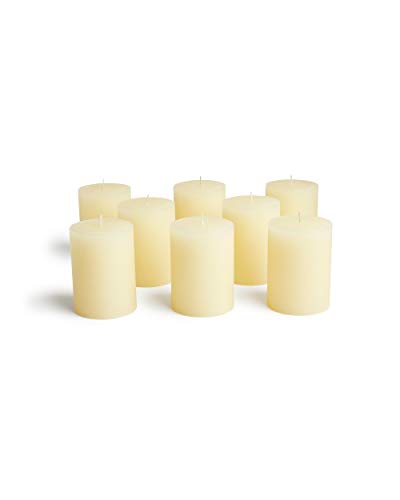 Mottled Pillar Candles by Bask - Set of 8 - 3" x 4" Dripless Unscented Candles in Ivory for Home Decor, Relaxation & All Occasions