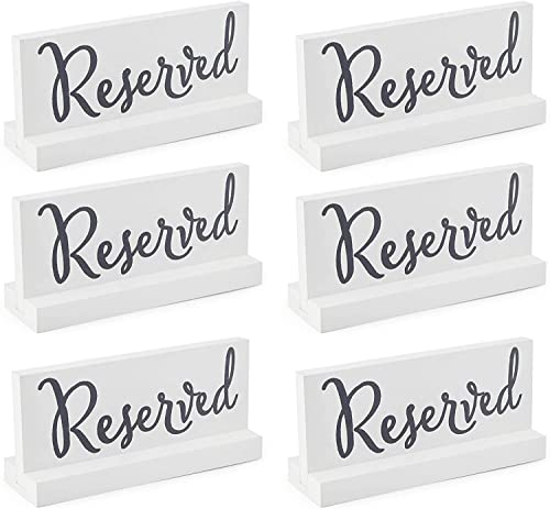 Darware Wooden Reserved Signs for Tables (6-Pack, White); Rustic Real Table Signs with Sign Holders for Weddings, Special Events, and Restaurant Use
