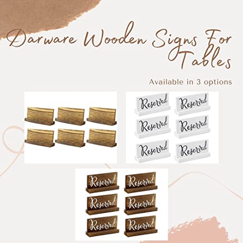 Darware Wooden Reserved Signs for Tables (6-Pack, White); Rustic Real Table Signs with Sign Holders for Weddings, Special Events, and Restaurant Use