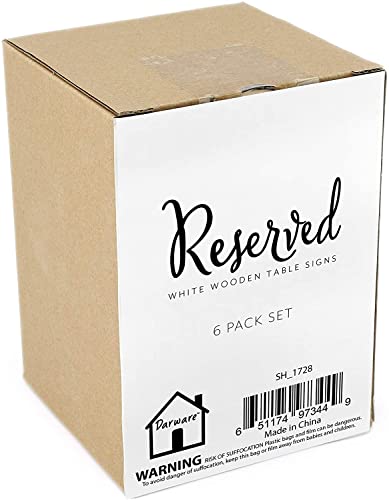 Darware Wooden Reserved Signs for Tables (6-Pack, White); Rustic Real Table Signs with Sign Holders for Weddings, Special Events, and Restaurant Use