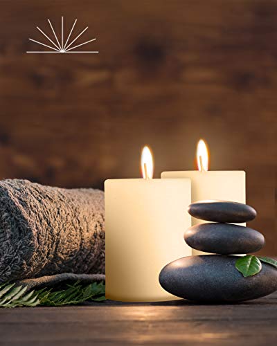 Mottled Pillar Candles by Bask - Set of 8 - 3" x 4" Dripless Unscented Candles in Ivory for Home Decor, Relaxation & All Occasions