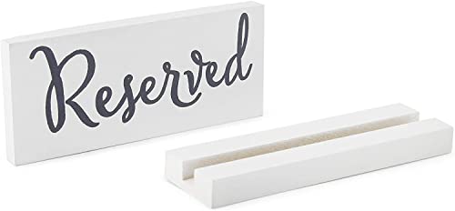 Darware Wooden Reserved Signs for Tables (6-Pack, White); Rustic Real Table Signs with Sign Holders for Weddings, Special Events, and Restaurant Use