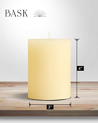 Mottled Pillar Candles by Bask - Set of 8 - 3" x 4" Dripless Unscented Candles in Ivory for Home Decor, Relaxation & All Occasions