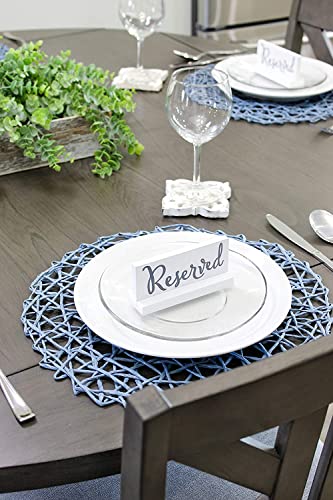 Darware Wooden Reserved Signs for Tables (6-Pack, White); Rustic Real Table Signs with Sign Holders for Weddings, Special Events, and Restaurant Use