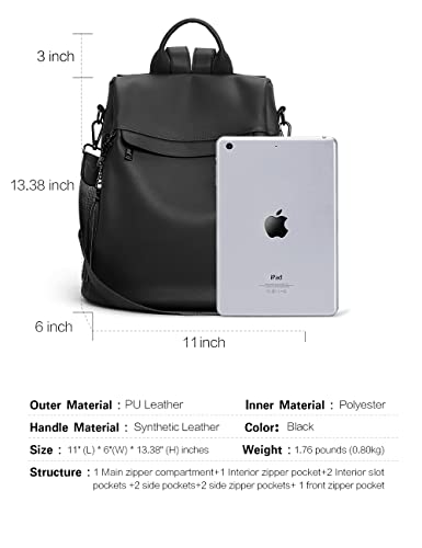 Telena Backpack Purse for Women, PU Leather Anti Theft Travel Backpack Purse Shoulder Bags with Tassel Pure Black