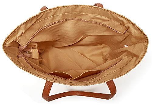 Obosoyo Straw Bags Beach Bag for Women Large Round Wicker Tote Bags Pompom Shoulder Bag Summer Purse (D-Khaki)