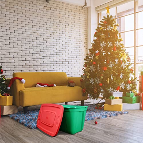 SIMPLYKLEEN 4-Pack Christmas Storage Totes with Lids (Red/Green), 18-Gallon (72-Quart) Organization Bins, 25.50" x 17.00" x 15.25", Holiday Organizer, Plastic Storage Container Made in the USA