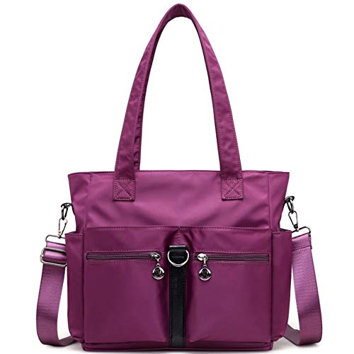 Dayfine Nylon Tote Bags for Women Waterproof Shoulder Bag Satchel Casual Handbags Lightweight Purse Multiple Pockets Bag-Purple