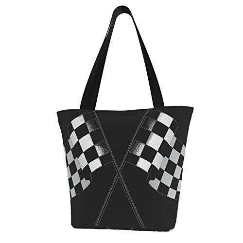 SLAFD Waterproof Women Canvas Shoulder Bag, Checkered Flags Race Car Flag Casual Handbag Shopping Bag Travel Beach Tote Bag for Women Ladies