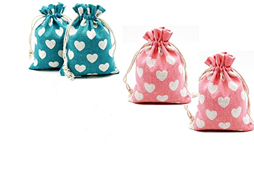 Autupy 20 Packs 5.5 x 3.9 Inch Heart Burlap Drawstring Bags Gift Bags Packing Storage Linen Jewelry Pouches Sacks for Valentine's Day Wedding Party Shower Birthday