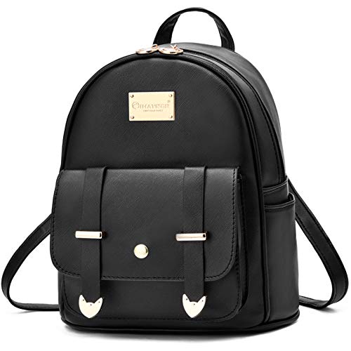 I IHAYNER Girls Fashion Backpack Mini Backpack Purse for Women Teenage Girls Purses PU Leather cute Backpack Shoulder Bag Black