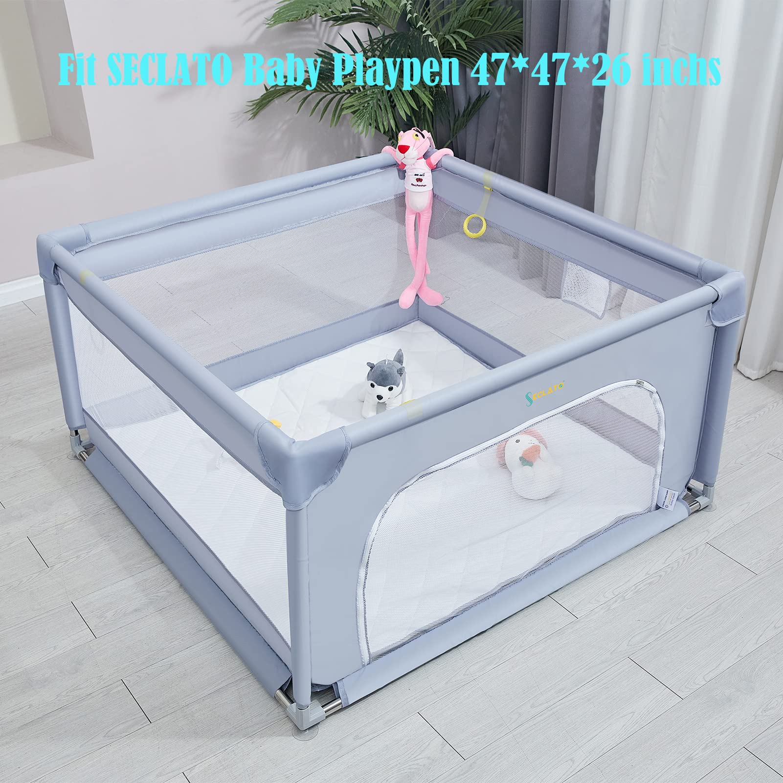 SECLATO Washable Baby Play Mat Portable Playmat for Babies, Foldable Toddler Playpen Mat Baby Tummy Time Mat, Soft Floor Play Mats for Infants Extra Large Crawling Mat 47x47 -Grey
