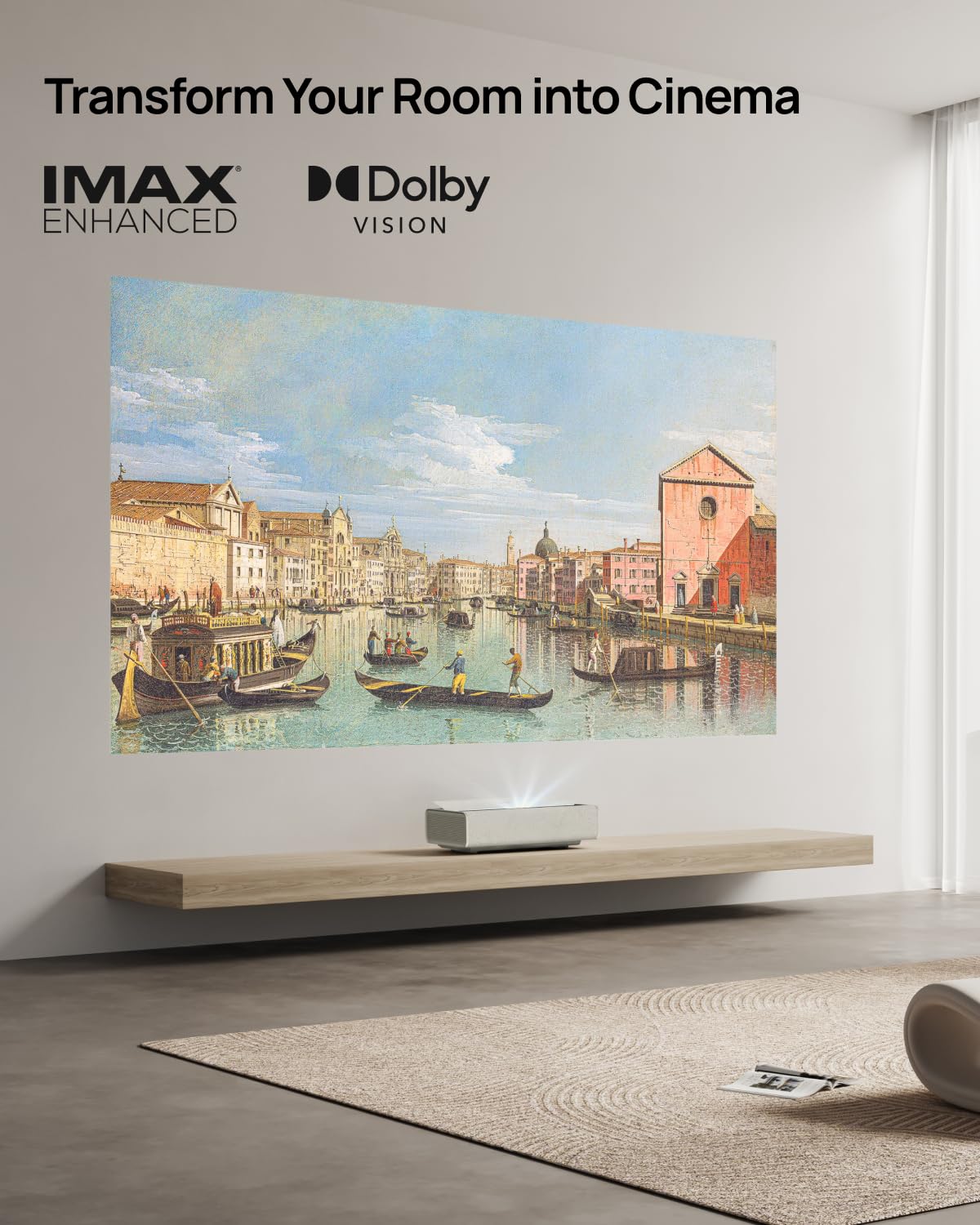 XGIMI Aura 4K UHD Ultra Short Throw Laser Projector for Home Theater, 2400 ANSI Lumens, 80% DCI-P3 & 90% Rec.709, HDR10, 60W Harman Kardon Speakers, Android TV 10.0, Wireless Casting